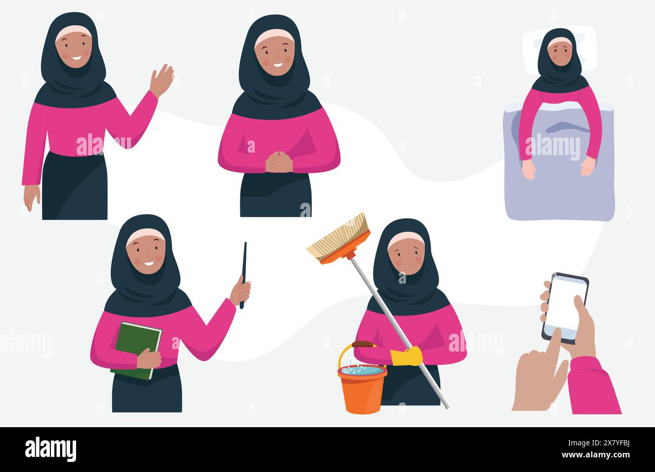Arab Muslim working women, multiple poses and actions Stock Vector ...
