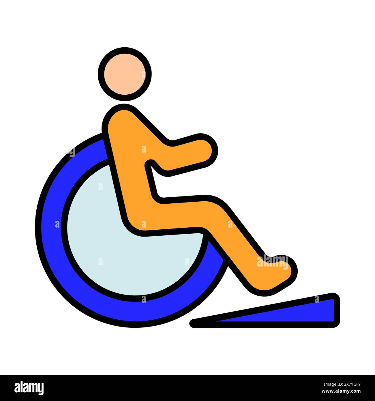 Disability line icon. Person in wheelchair, ramp, rampant ...
