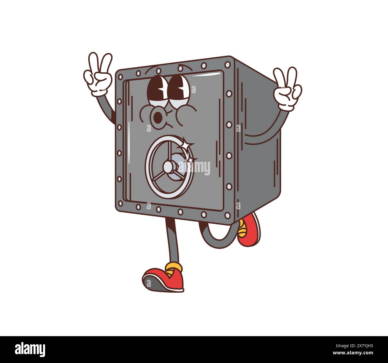 Retro groovy safe vault strongbox character. Isolated cartoon vector ...