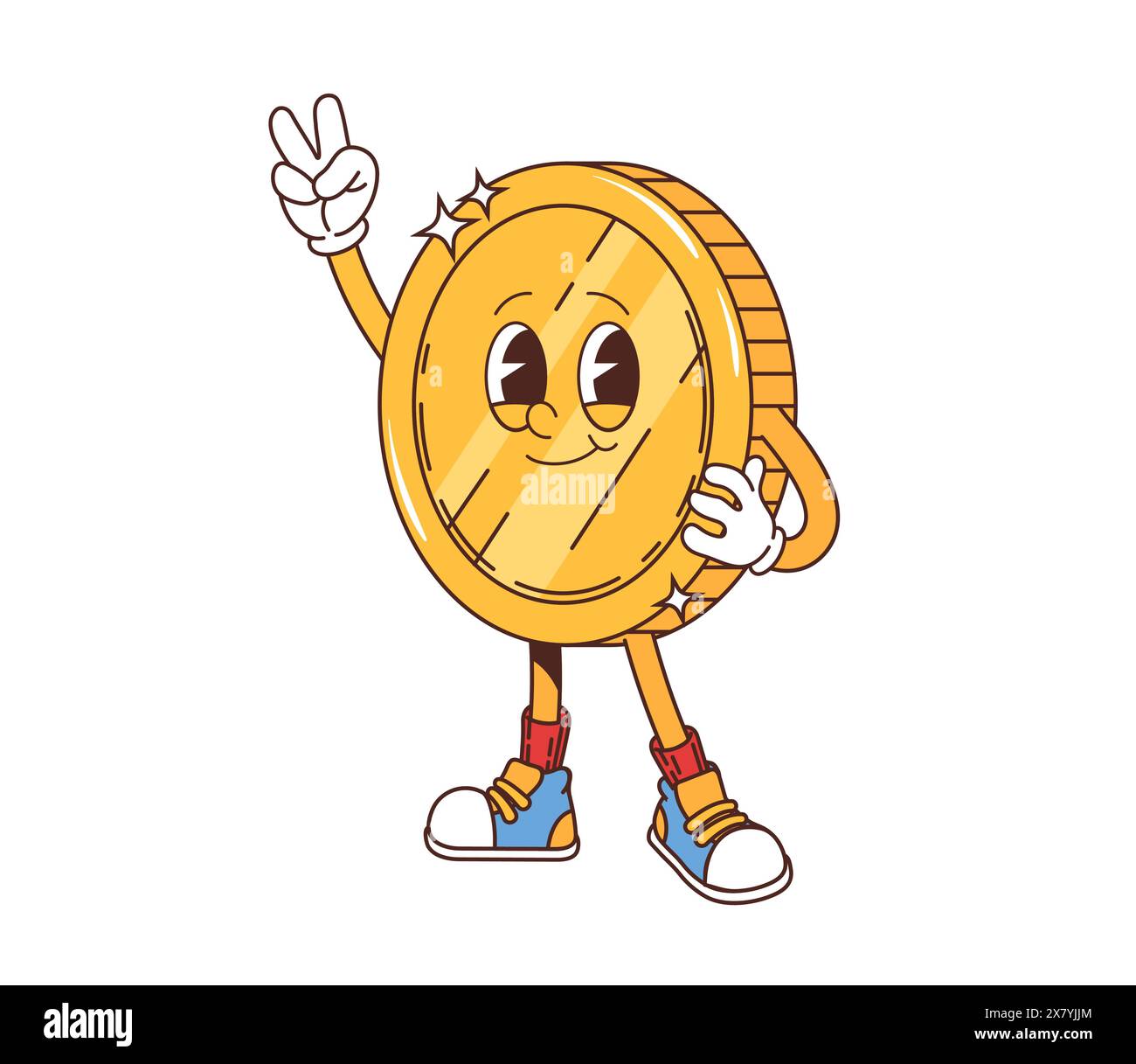 Retro groovy golden coin character. Vibrant and playful money piece ...