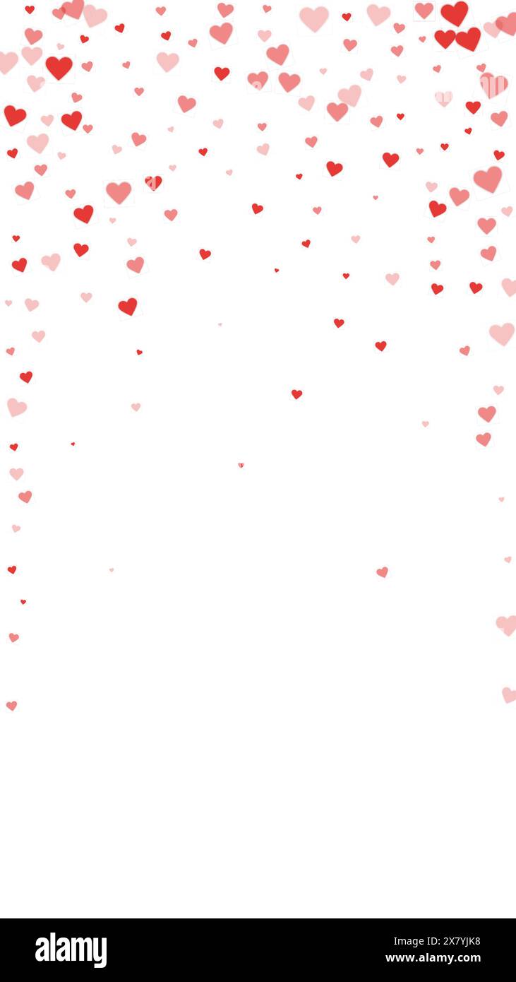 Falling hearts valentine card template. Red hearts scattered on white ...