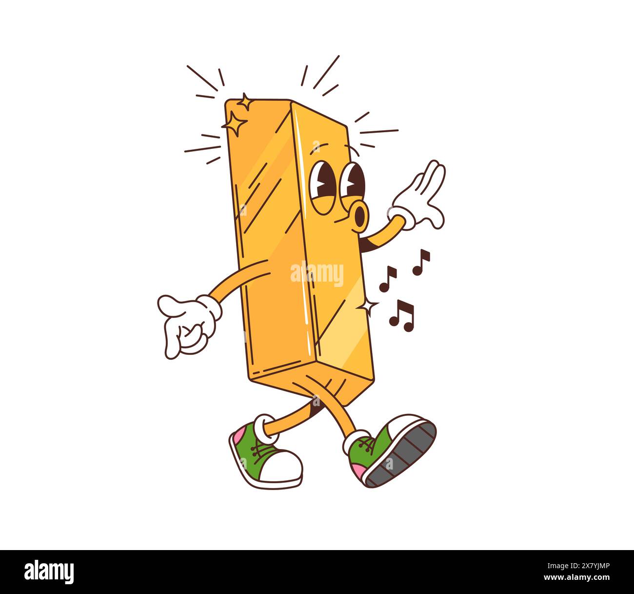 Retro groovy golden bar character with expressive eyes, singing ...