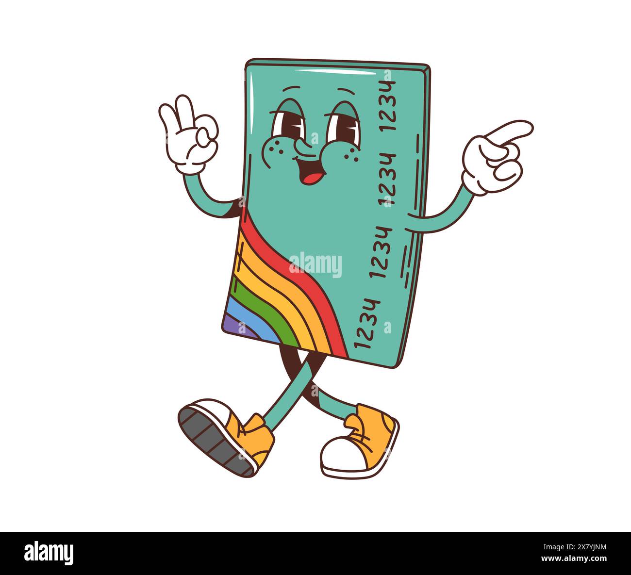Retro groovy credit bank card character. Isolated cartoon vector ...