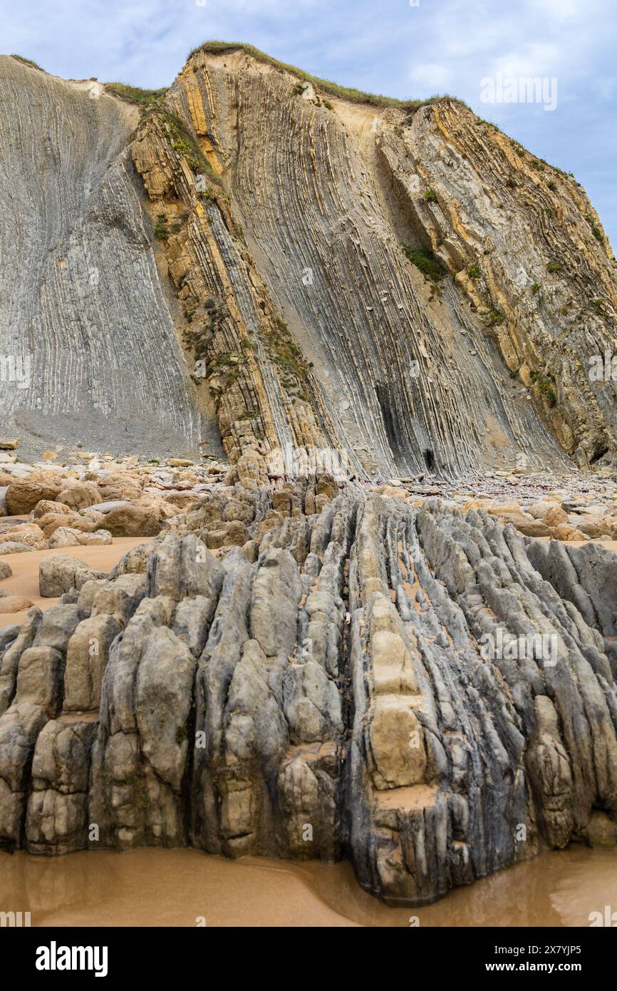 Portio Beach with its golden sand, layers of rock eroded since the ...