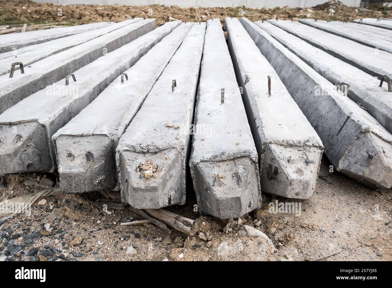 concrete piles on ground for house construction foundation Stock Photo ...