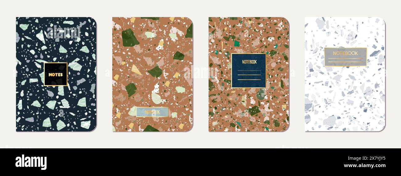 School notebook cover design. Terrazzo abstract background made of ...
