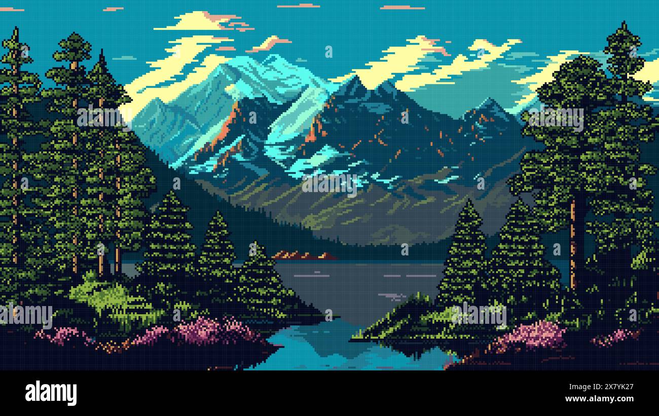 Pixel art lake scenery hi-res stock photography and images - Alamy
