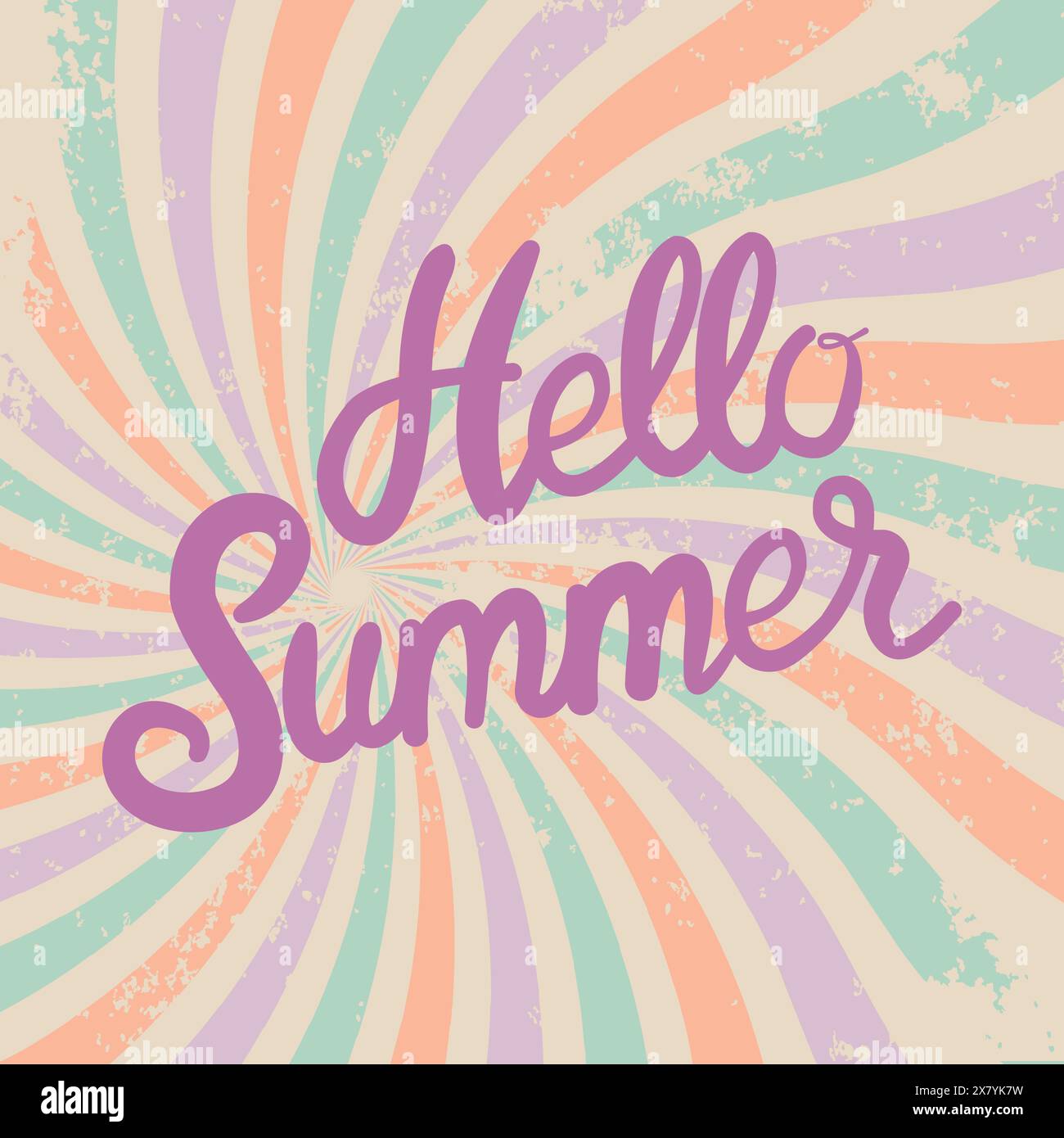 Y2K aesthetics, Groovy wavy Summer Card with lettering Hello Summer ...
