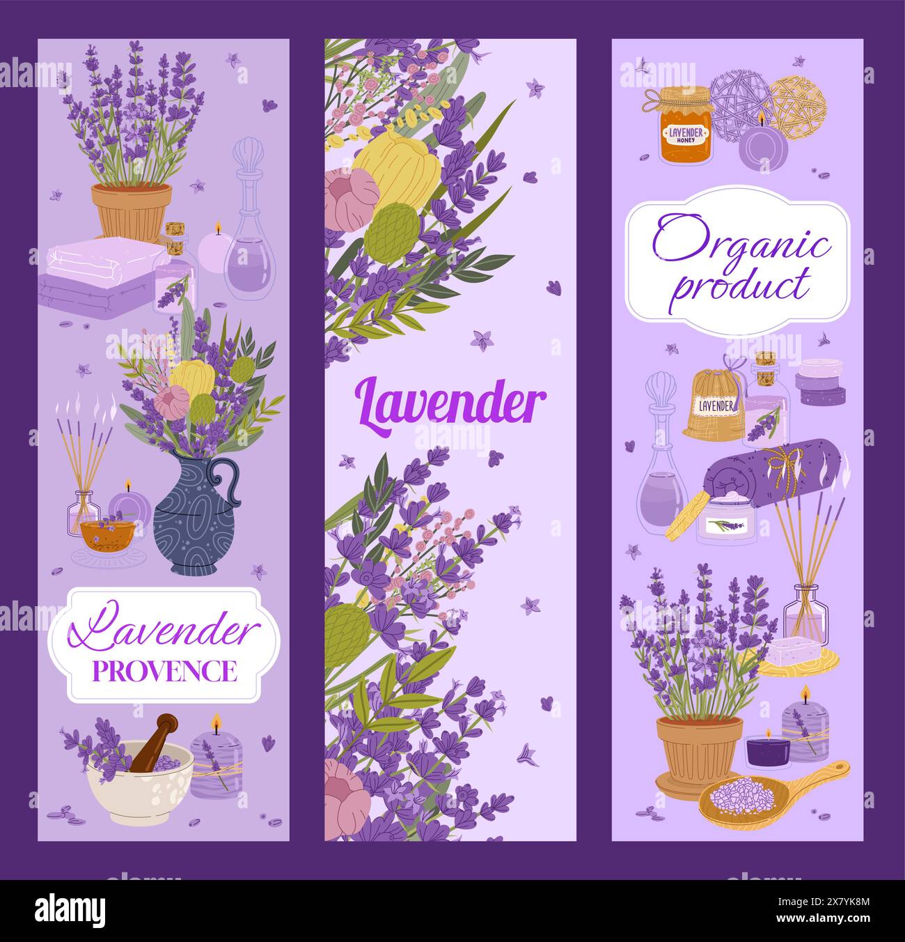 Lavender cosmetics banners with flowers for skincare product ad, vector ...