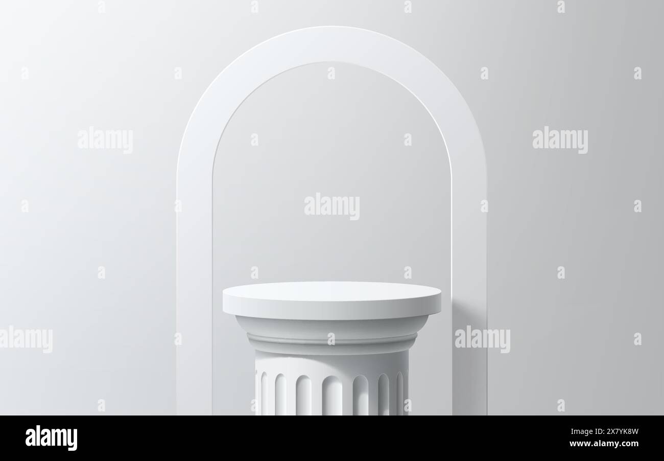 Column podium with white arch. Realistic 3d vector sleek Roman or Greek ...