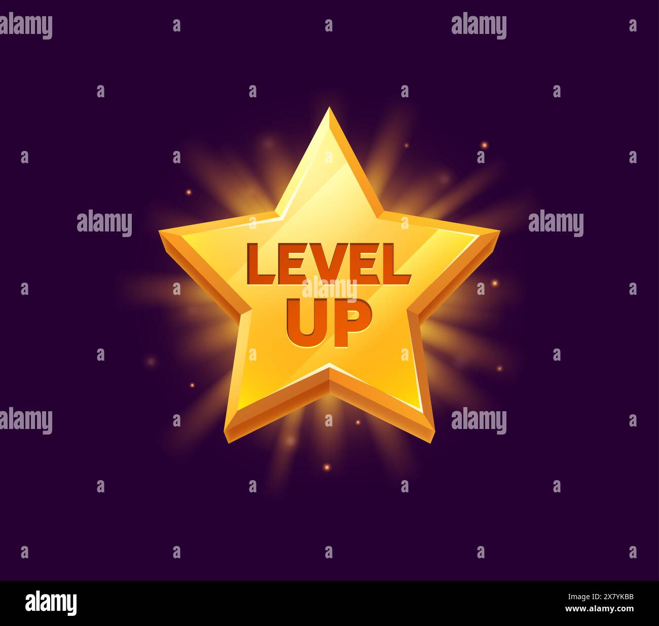 Level up rank star, game reward, rate icon. Isolated cartoon vector golden glowing pop up badge ...