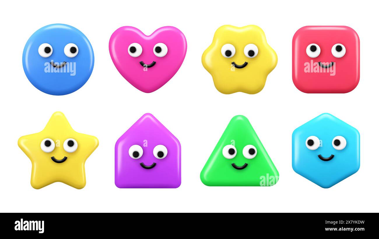 Funny colorful 3D elements of different shapes. Geometric characters ...