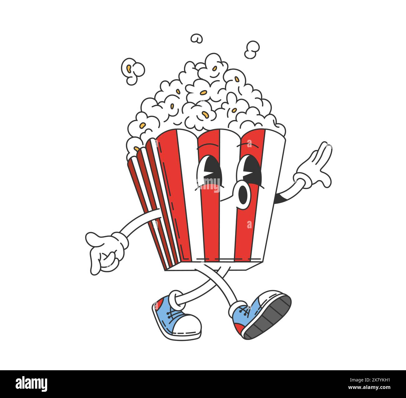 Movie groovy popcorn bucket character with a lively face expression ...