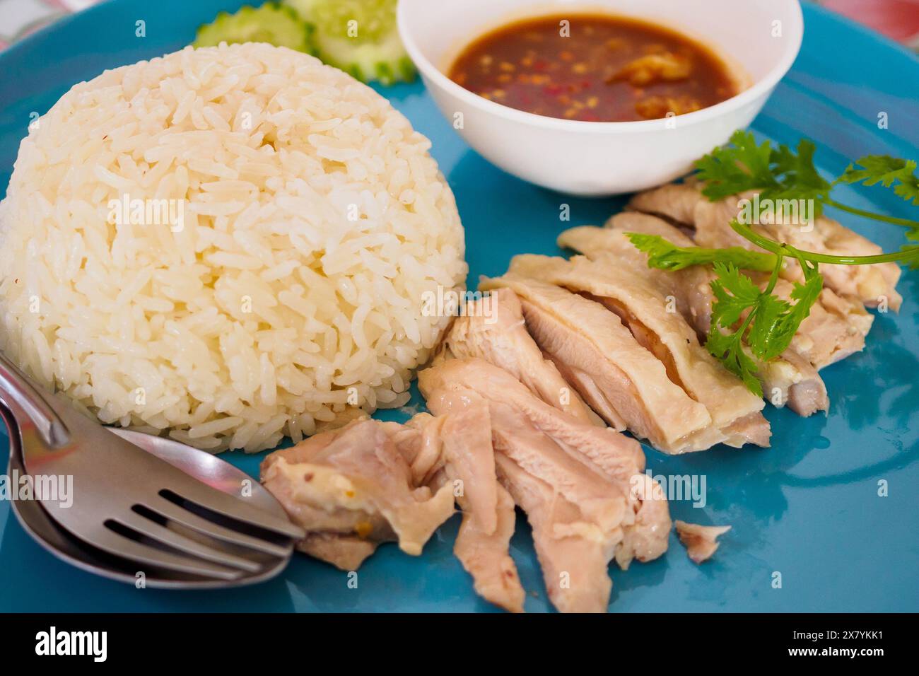 Khao Man Kai Chicken Rice (Hainan Chicken Stock Photo - Alamy