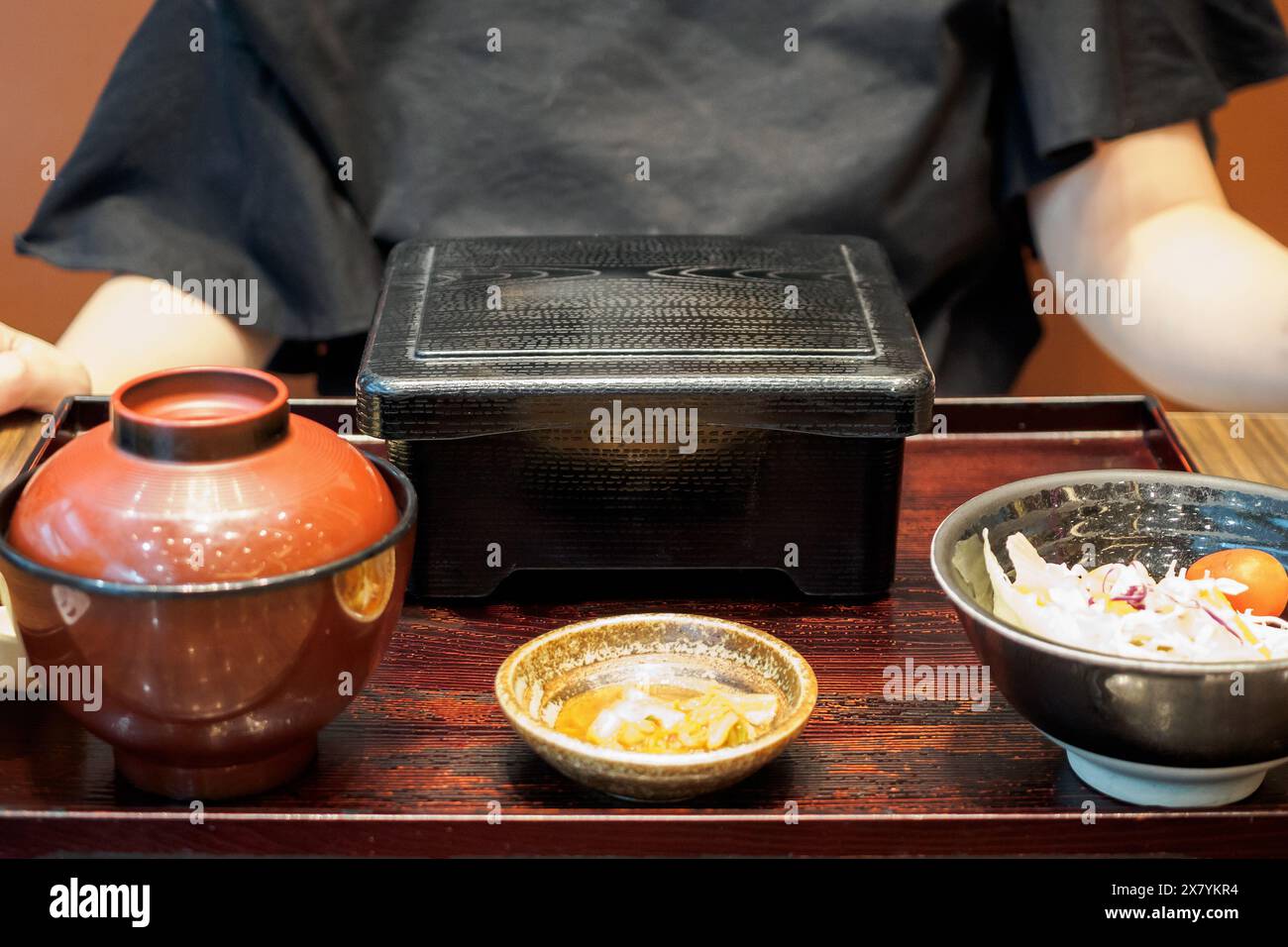 Asian Woman ready to eat Japanese food grilled beef meal with rice, Gyu ...