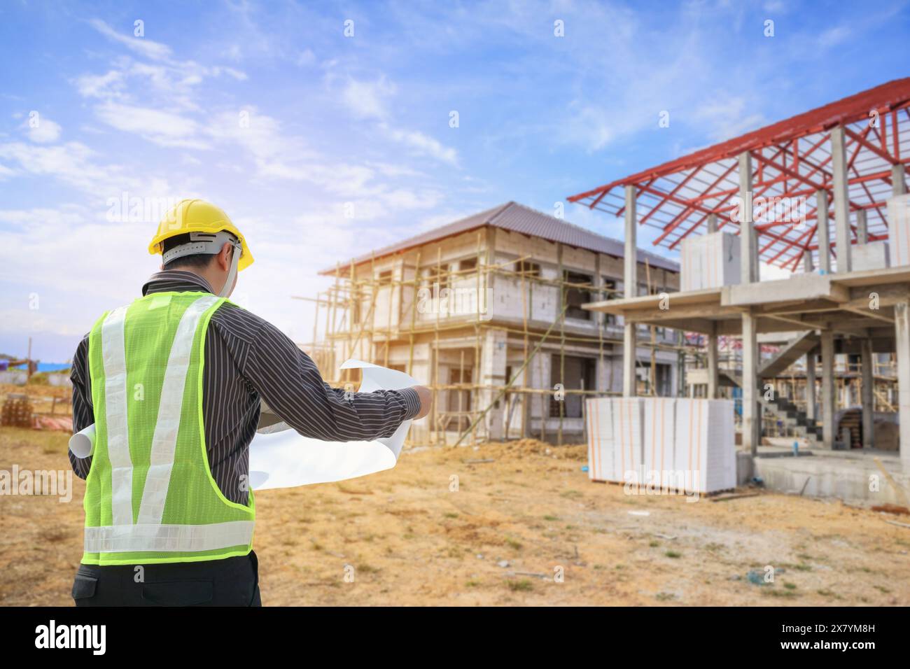 Professional engineer architect worker with protective helmet and ...