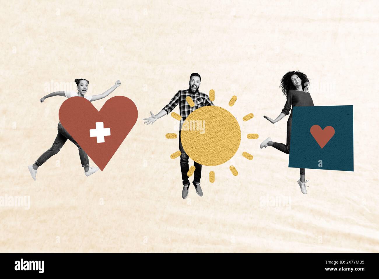 Composite collage of beige color background donation charity group ...