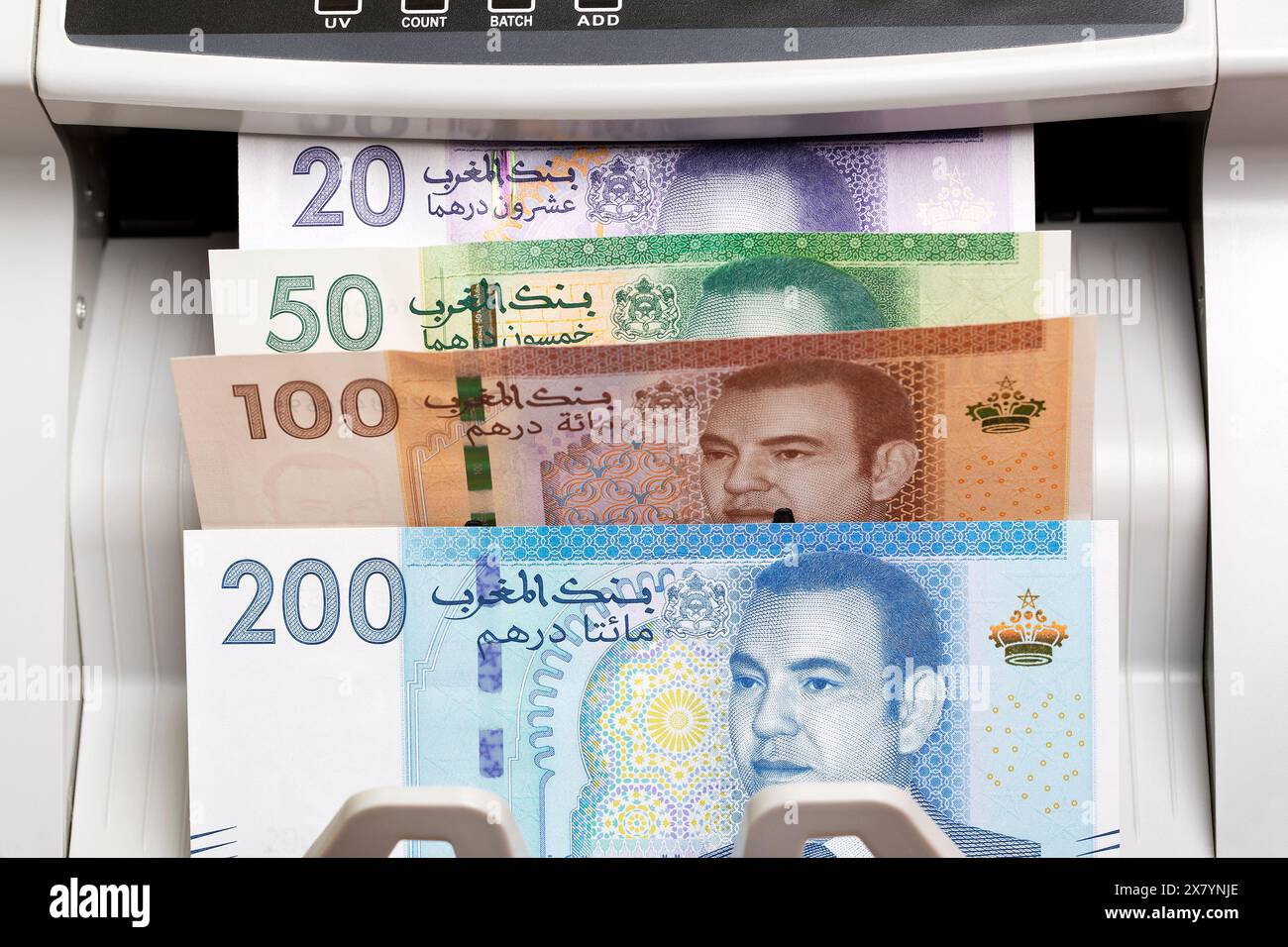 Moroccan money - dirham in a counting machine Stock Photo - Alamy
