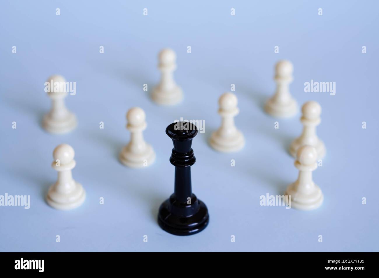 chess queen at the head of the pawns. female leadership Stock Photo - Alamy