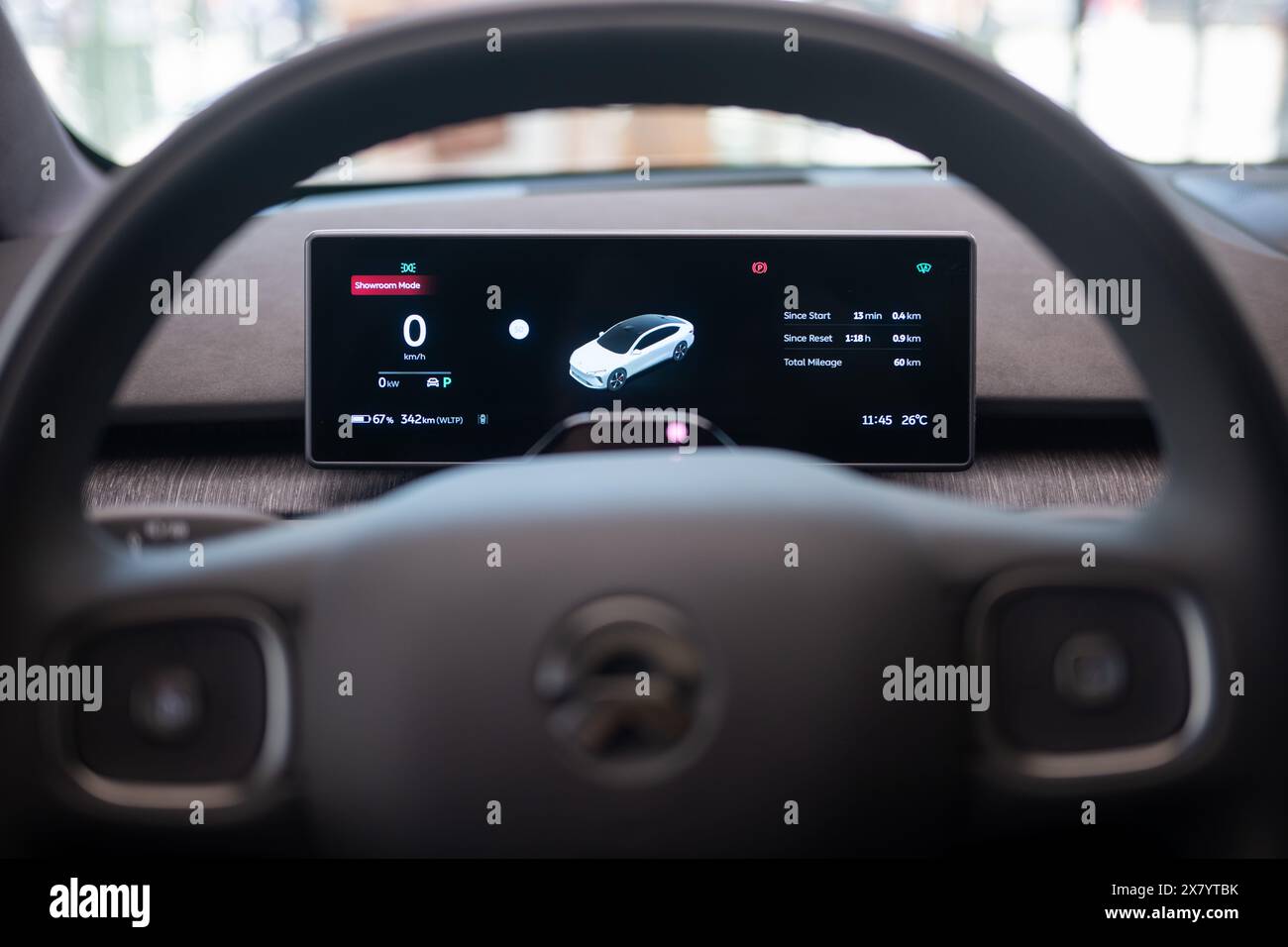 21 May 2024, Berlin: A display lights up in an ET7 at Nio House Berlin ...