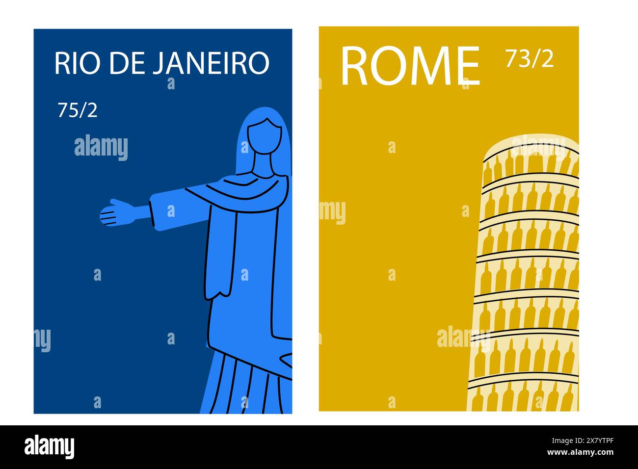 Travel destinations Rome and Rio de Janeiro posters set with famous ...