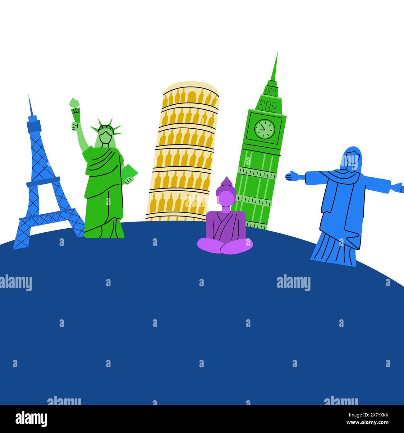 Travel destinations Europe, Asia and America famous elements. Statues ...