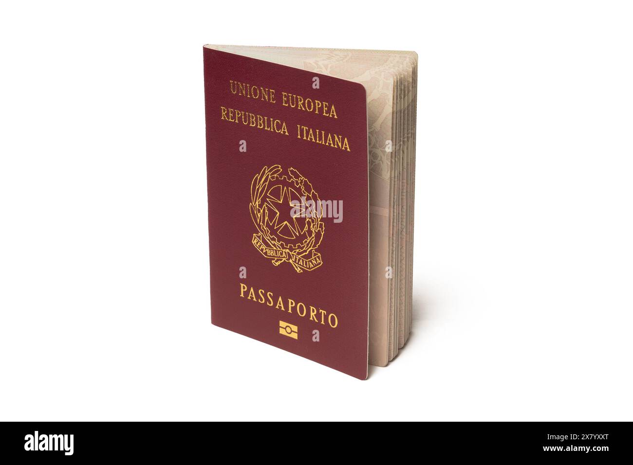 Semi open Italian passport placed vertically Stock Photo - Alamy