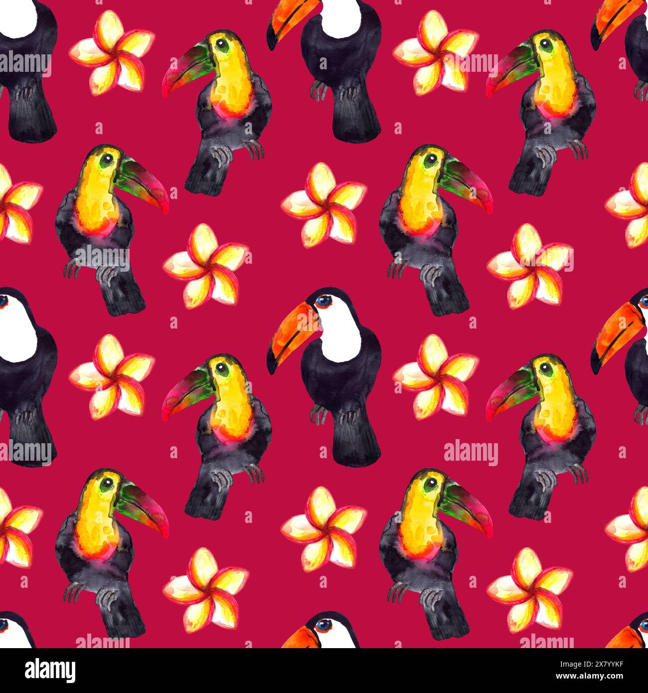 Seamless pattern of watercolor hyperrealistic nature of the tropics of ...