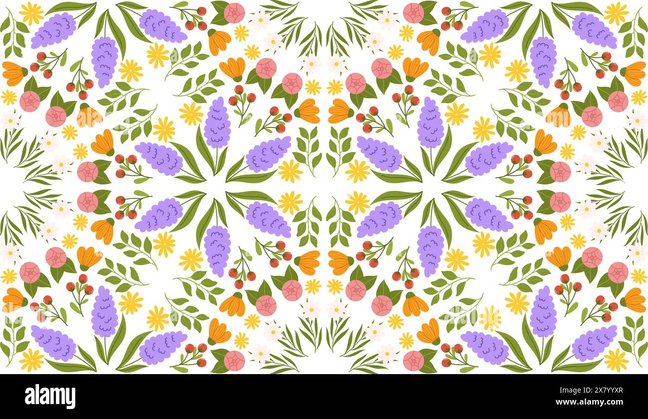 Seamless pattern with floral elements. Kaleidoscope effect Botanical ...