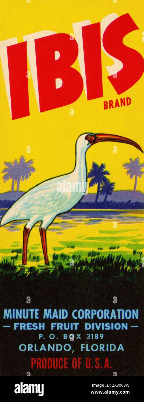 Ibis Brand Fruit Label (circa 1930-1950) anonymous artist Stock Photo ...