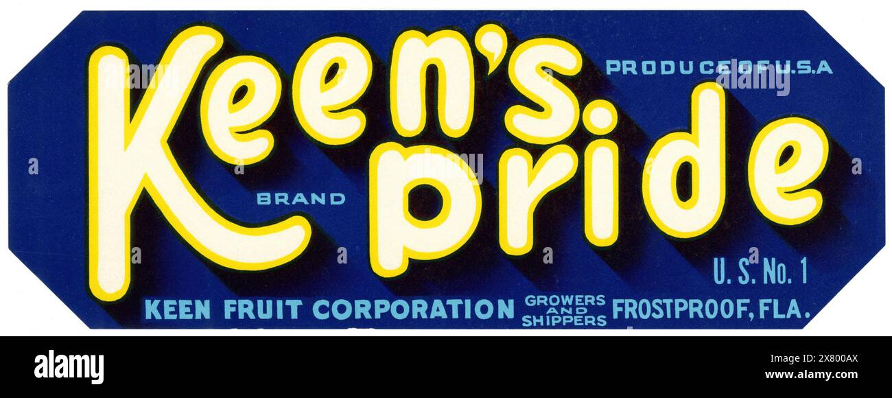 Keen’s Pride Brand Fruit Label (circa 1930-1950) anonymous artist Stock ...