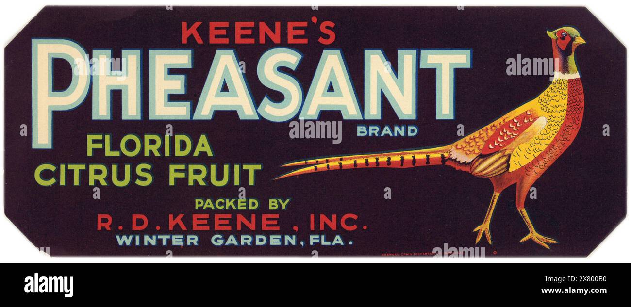 Keene’s Pheasant Brand Florida Citrus Fruit Label (1940s) Vintage ...