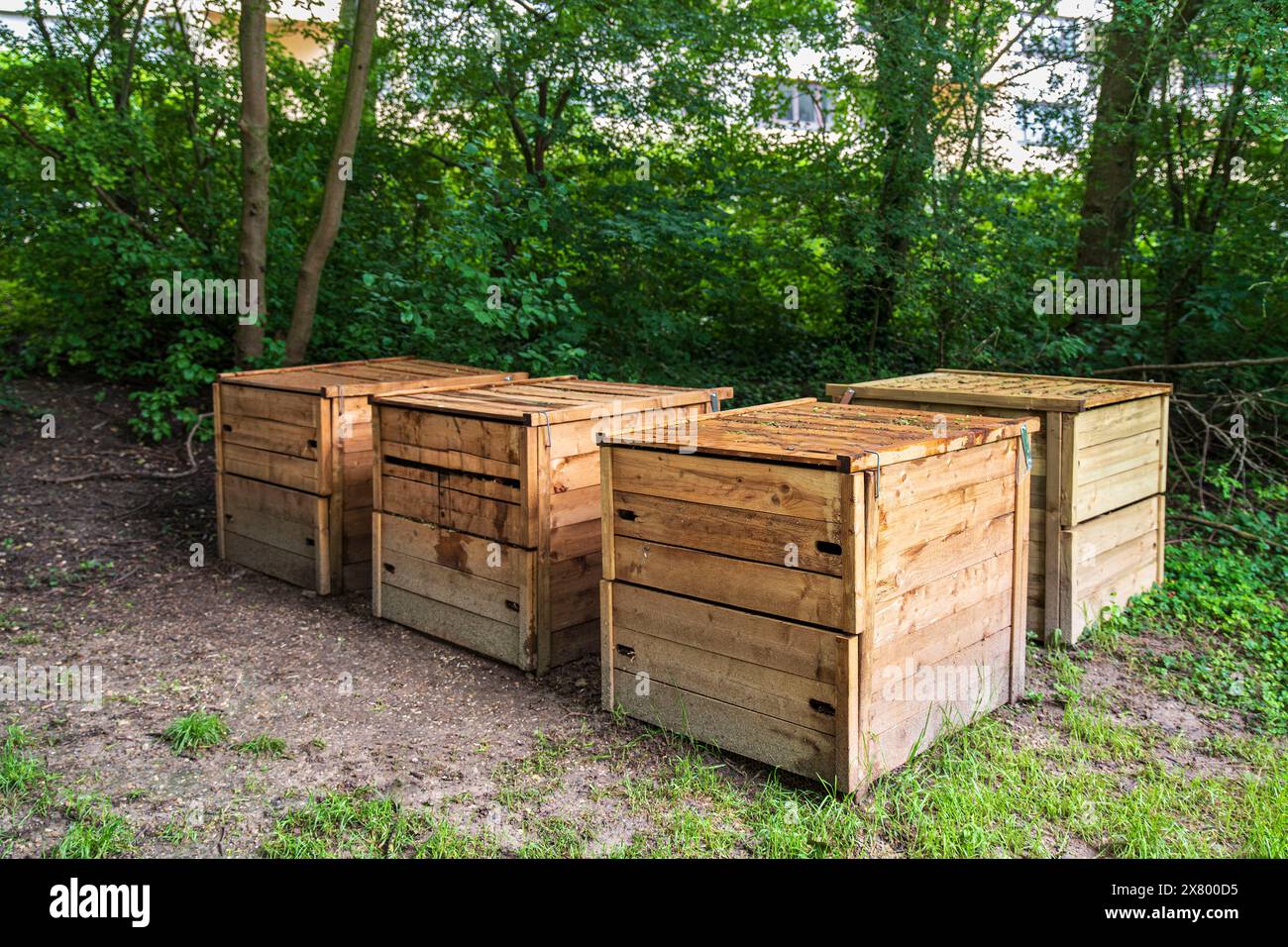 Collective wooden compost bins for food and vegetable waste Stock Photo ...