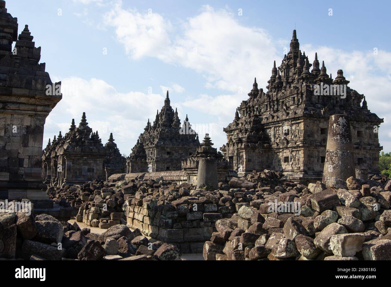Ancient stone structures of Prambanan Temple, a magnificent 9th-century ...