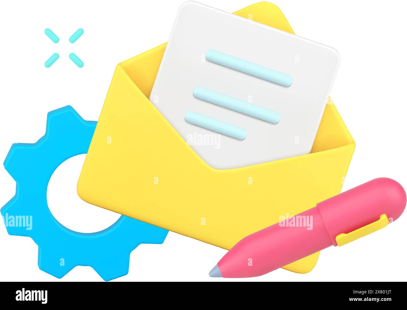 Writing new letter sending at open envelope with paper blank simple 3d ...