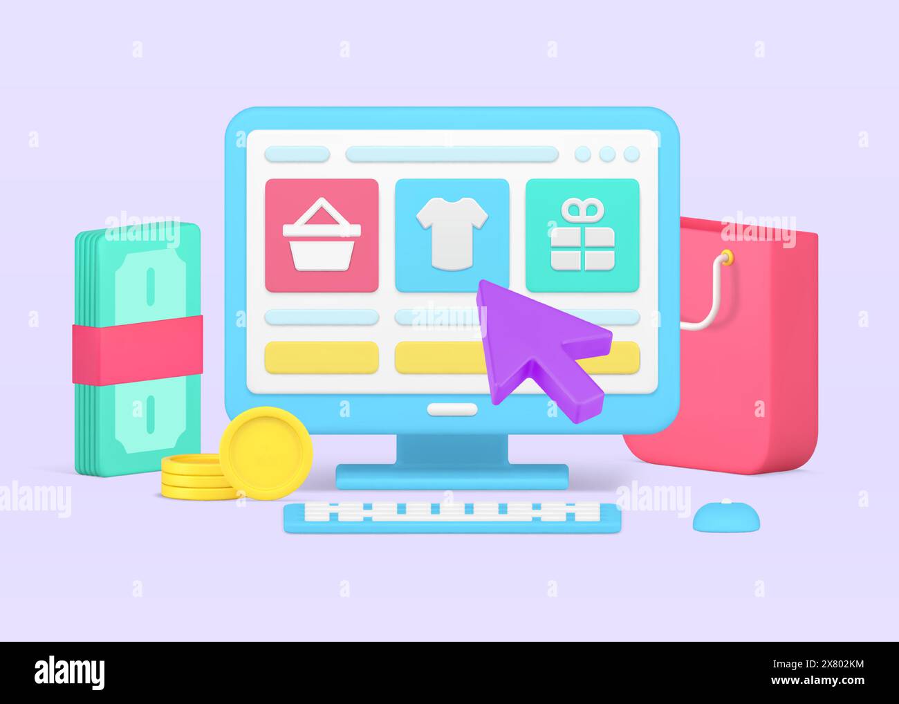 Isometric cursor pointing on goods at website computer monitor online ...
