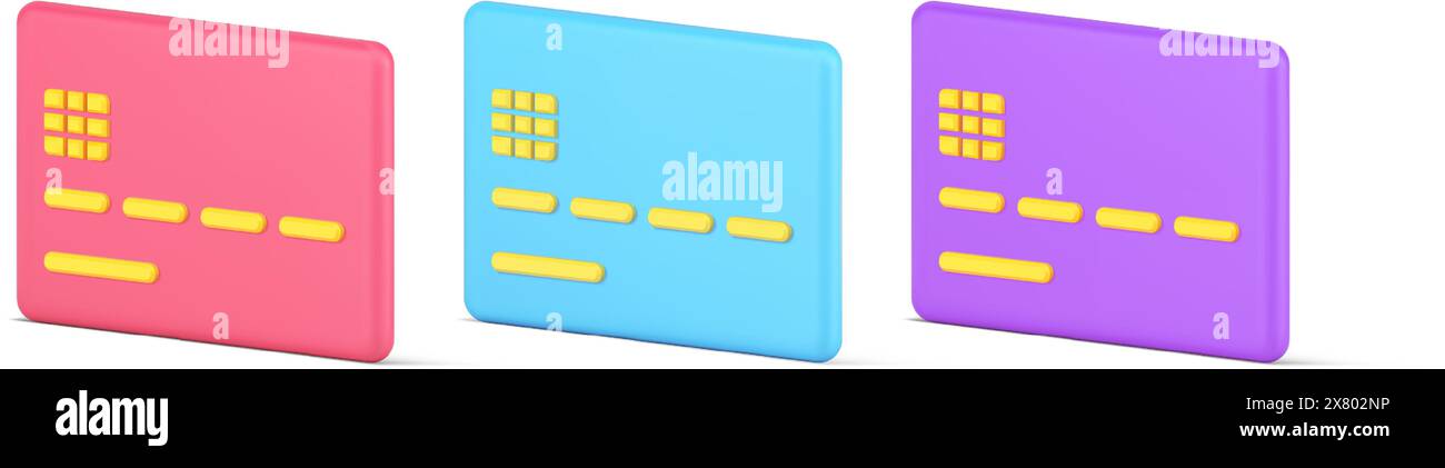 Isometric plastic credit debit card set for e payment transaction multicolored 3d icon template ...