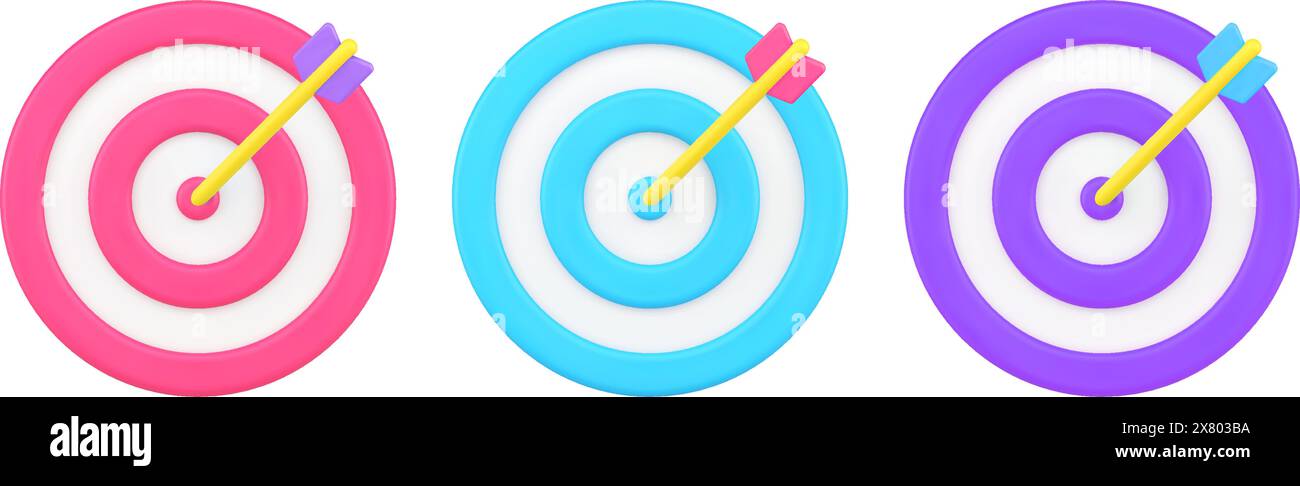 Collection multicolored target aim with arrows in center successful ...