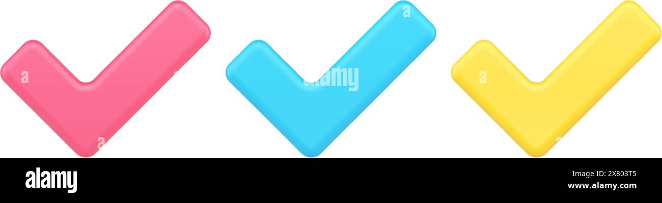 Collection yellow, blue and red decorative checkmarks template 3d icon ...