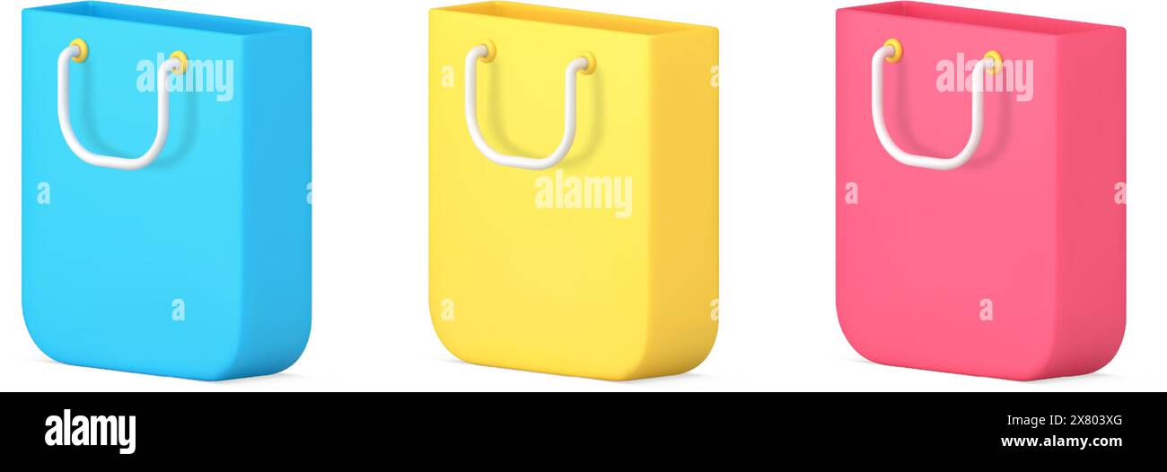 Collection bright glossy rectangle paper shopping bag with handles and ...