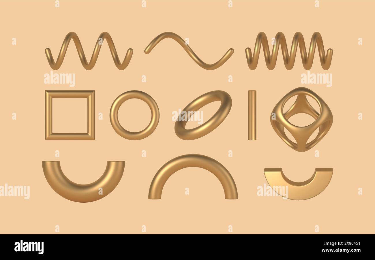 Gold geometric 3d shapes and design elements vector template set ...
