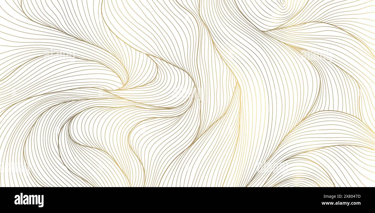 Vector abstract texture luxury background, line wave organic pattern. Elegant shape design, gold ...