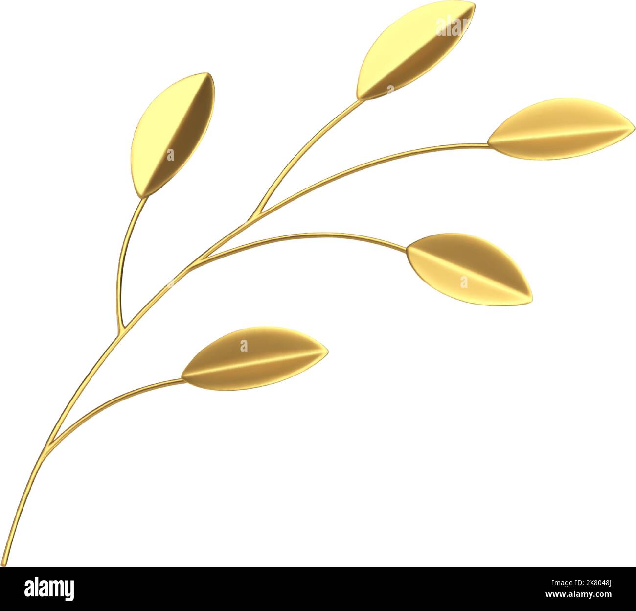 Golden tree branch with leaves premium botanical decor element 3d icon ...