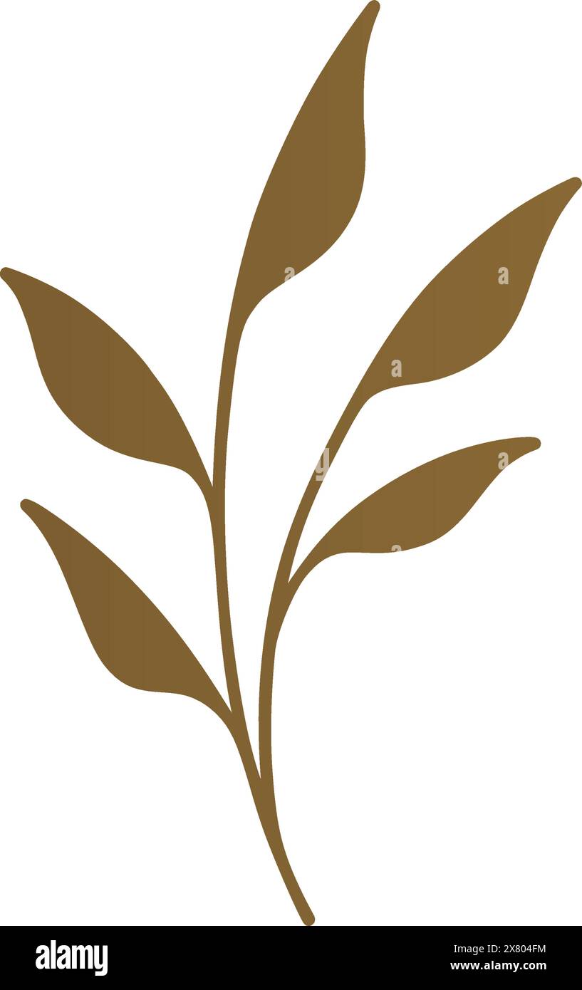 Grass tree branch stem leaves golden metallic decor element 3d icon ...