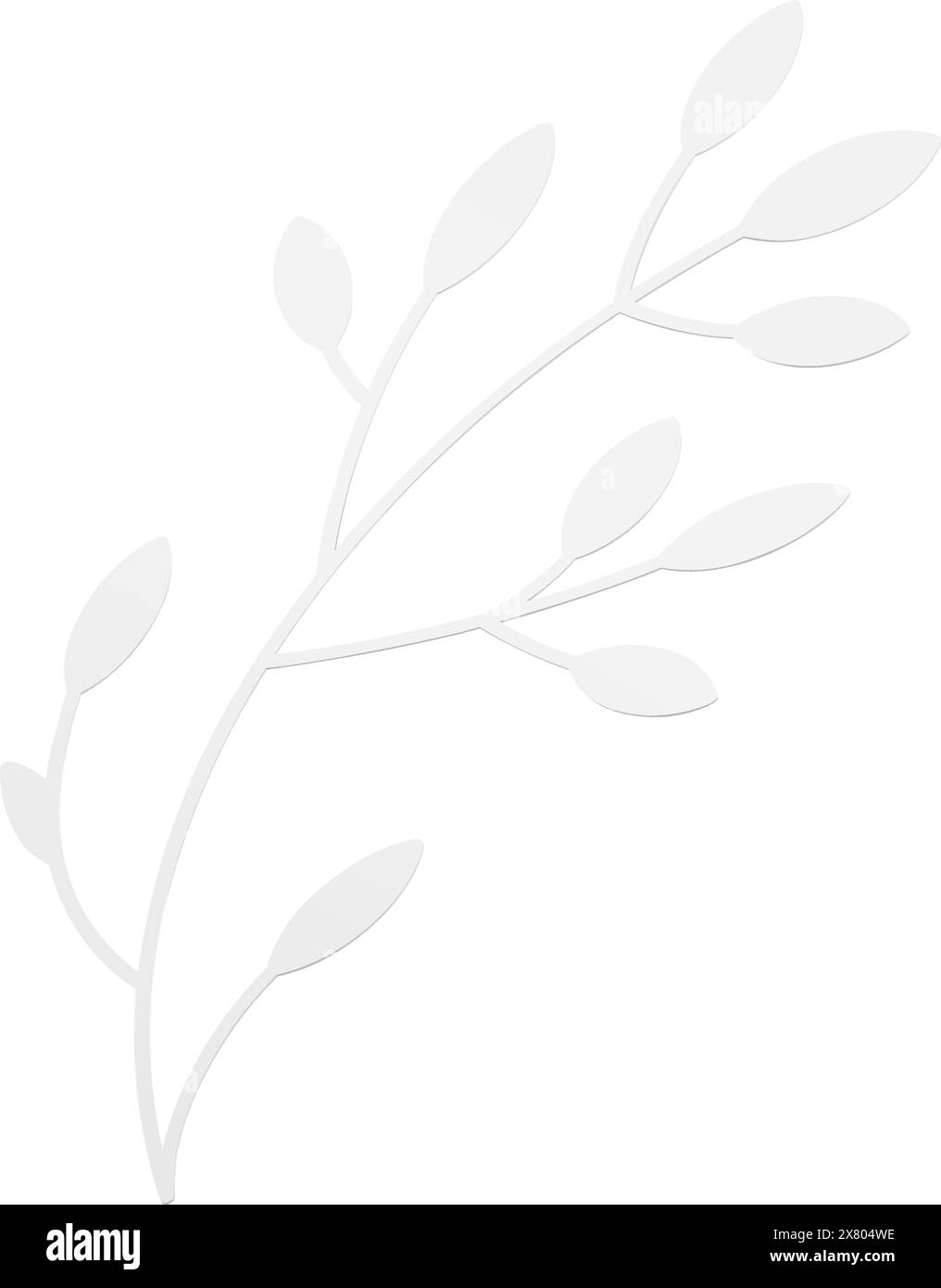 White curved tree branch with leaves botanical stem floristic ...