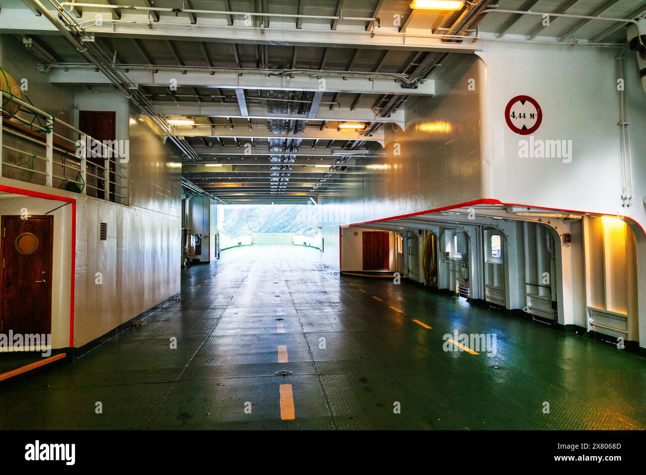 Interior of an empty ferry car deck with scenic fjord view Stock Photo ...