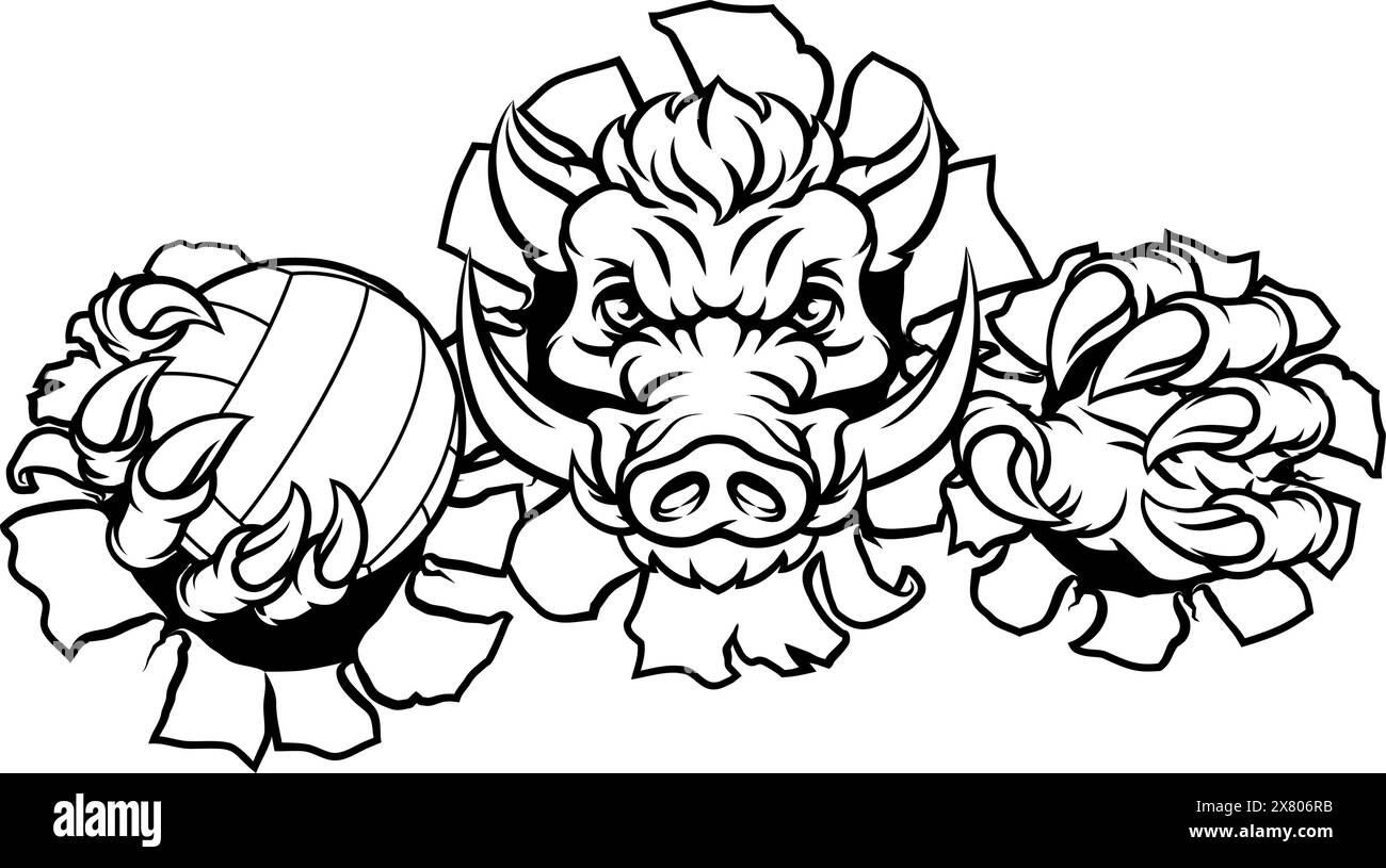 Boar Razorback Hog Volleyball Volley Ball Mascot Stock Vector Image ...