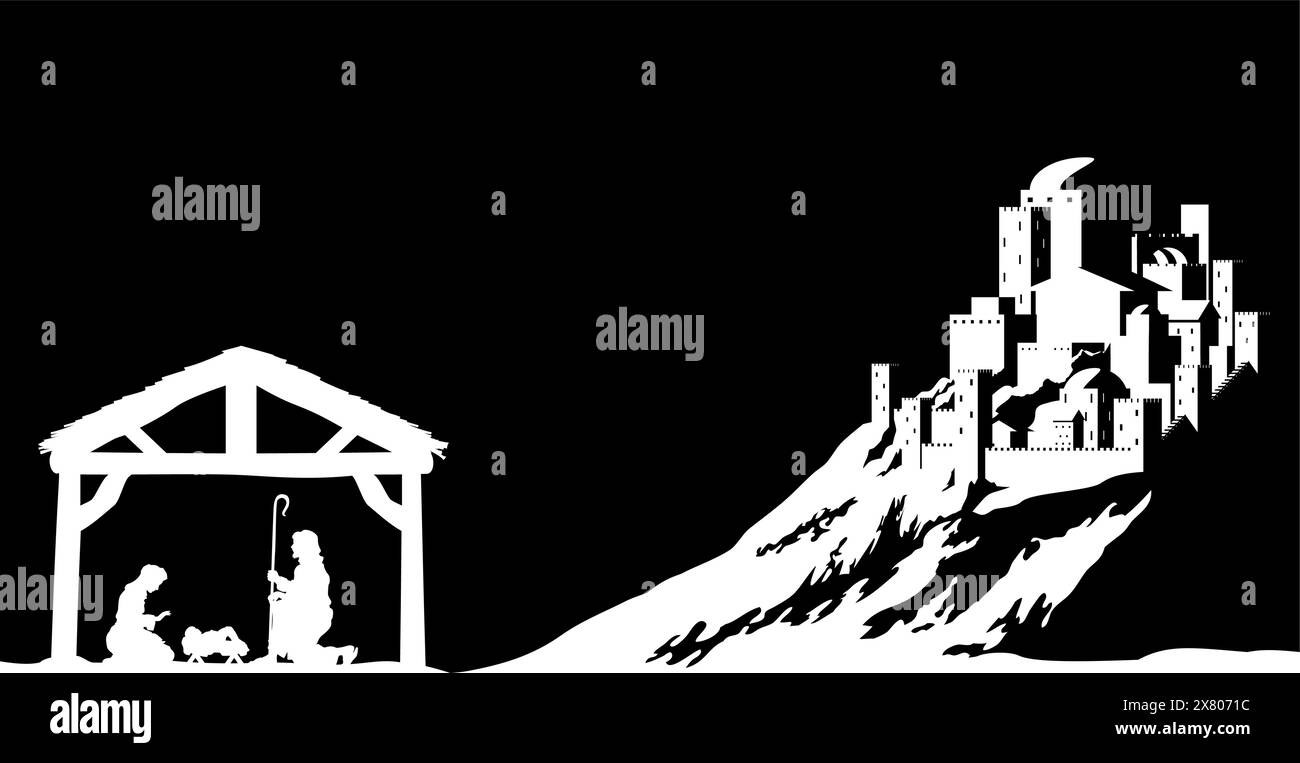 Christmas Nativity Scene Manger and Bethlehem Stock Vector Image & Art ...