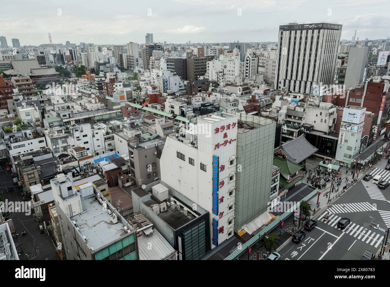 Tokyo, Japan. 13th June, 2023. Bird view of Asakusa neighborhood ...
