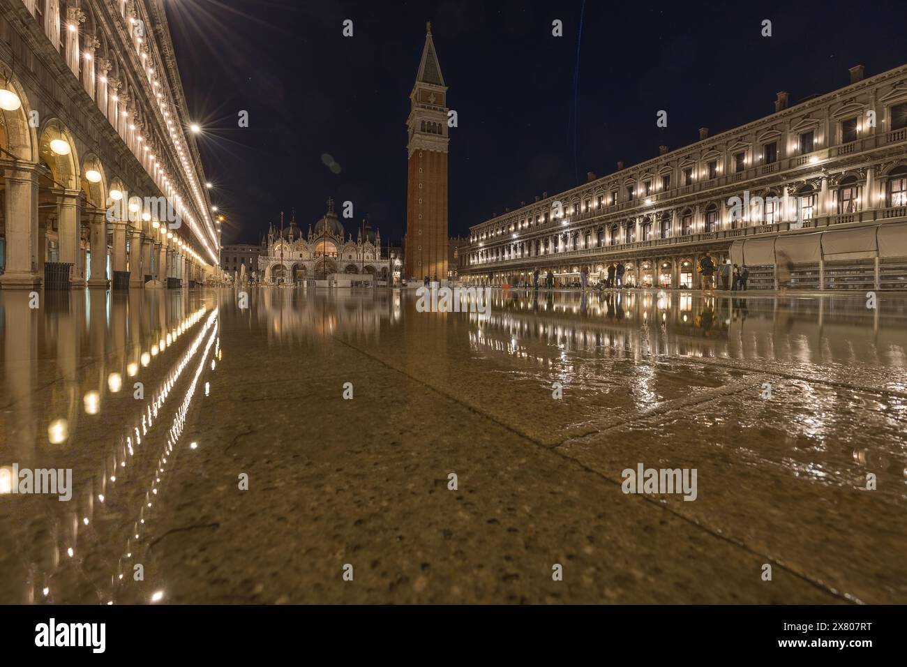 Venice, Italy - March 17, 2024: night view if Piazza San Marco, sea ...